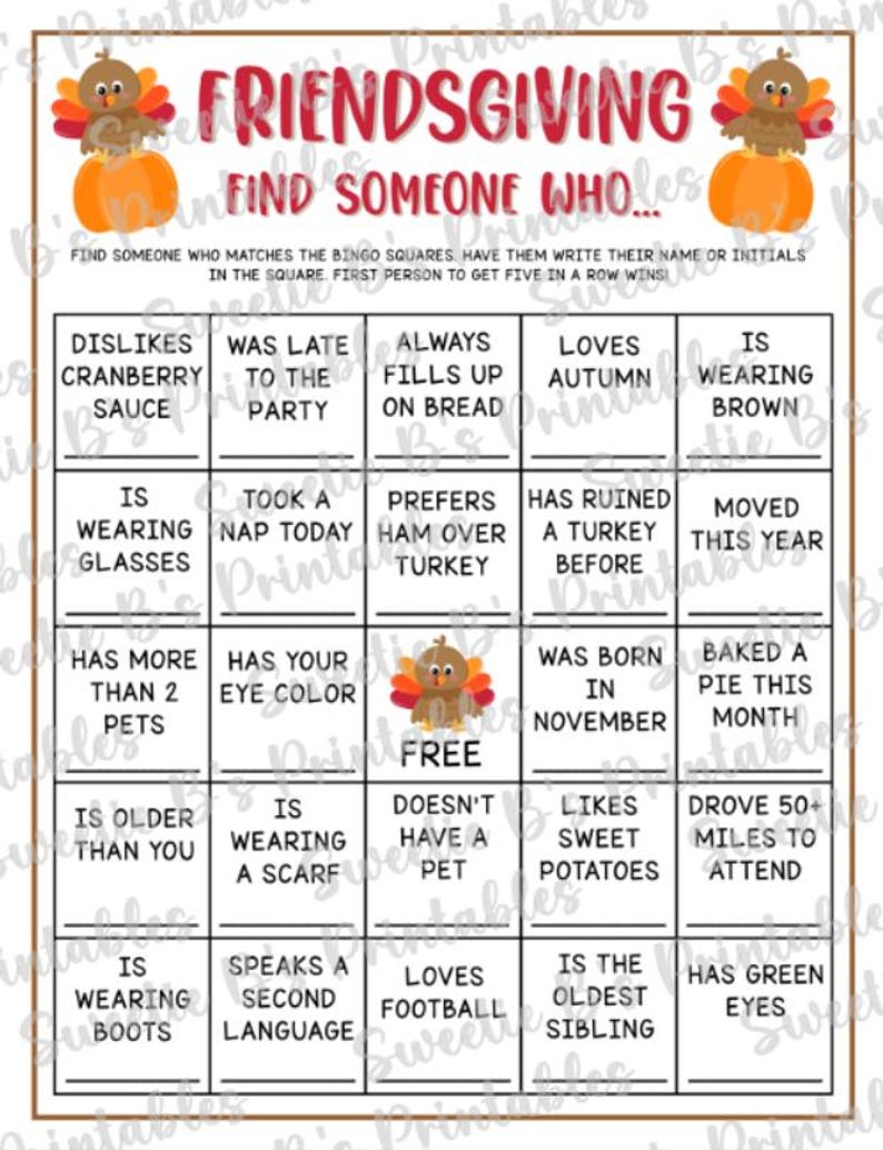 INSTANT DOWNLOAD Friendsgiving Mix & Mingle Bingo Printable - Autumn ...