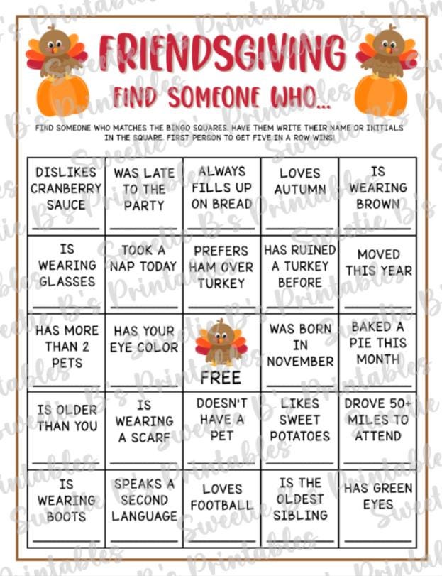INSTANT DOWNLOAD Friendsgiving Mix & Mingle Bingo Printable - Autumn ...