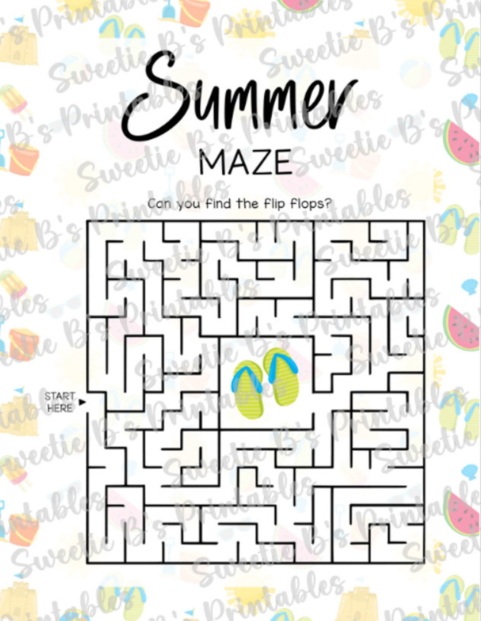 INSTANT DOWNLOAD Summer Maze Printable - Summer Game Printable - Summer ...
