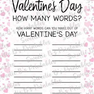 INSTANT DOWNLOAD Valentine's Day How Many Words Game Printable ...