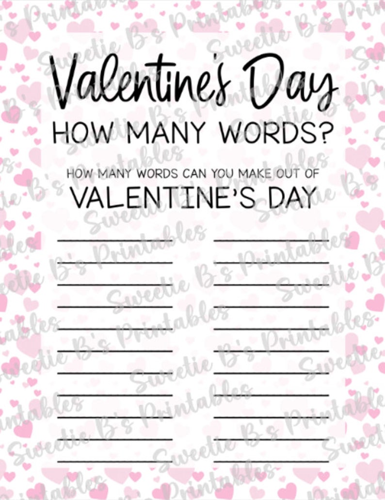 INSTANT DOWNLOAD Valentine's Day How Many Words Game Printable ...