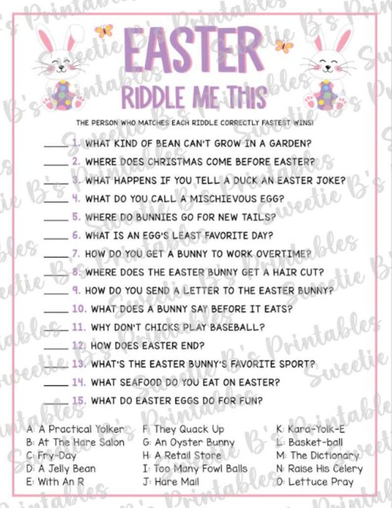 INSTANT DOWNLOAD Easter Riddle Game Printable - Easter Game Printable ...