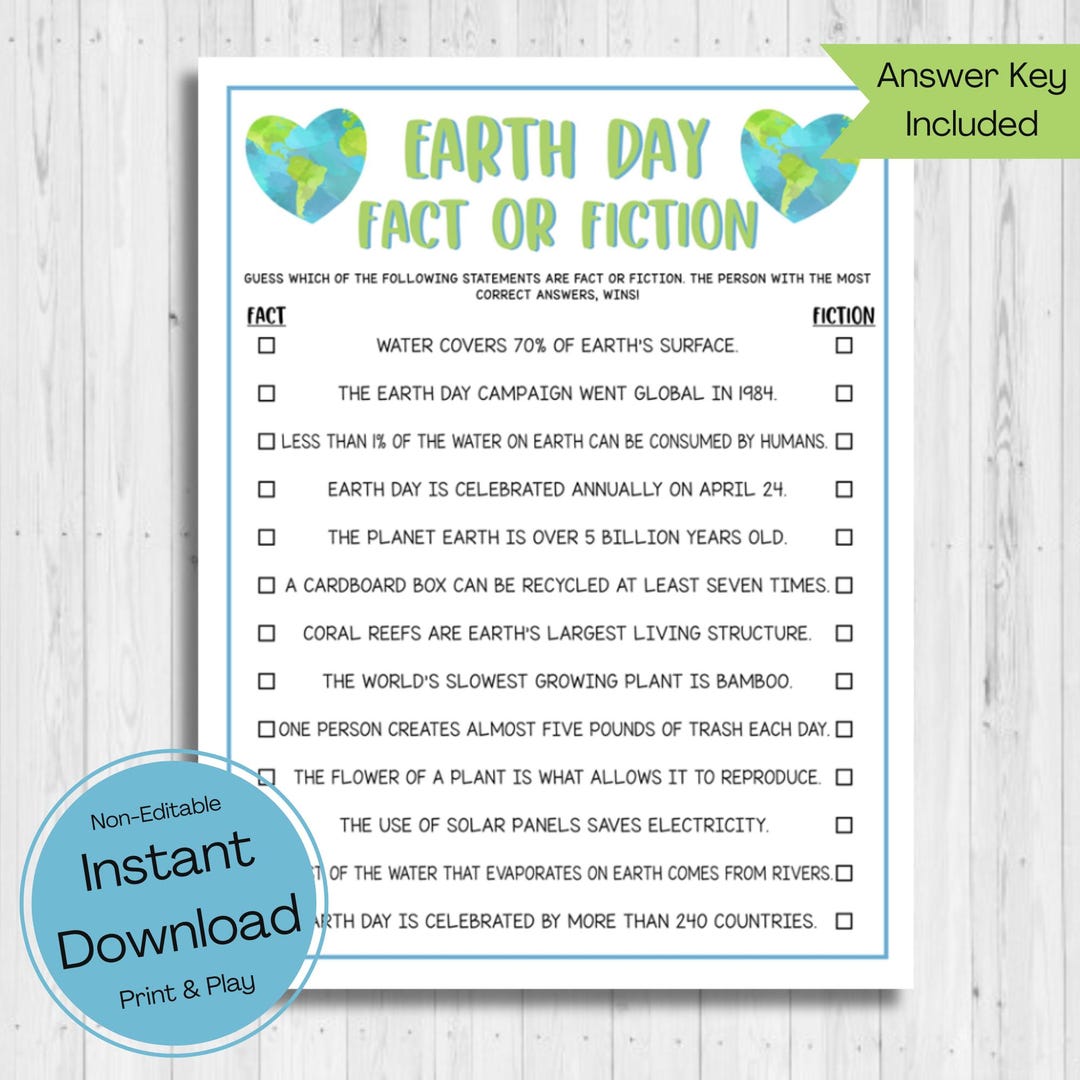 INSTANT DOWNLOAD Earth Day Fact or Fiction Game Printable - Earth Day ...