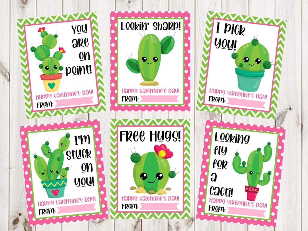 INSTANT DOWNLOAD - Cactus Valentine Card Printable - Kids Printable ...