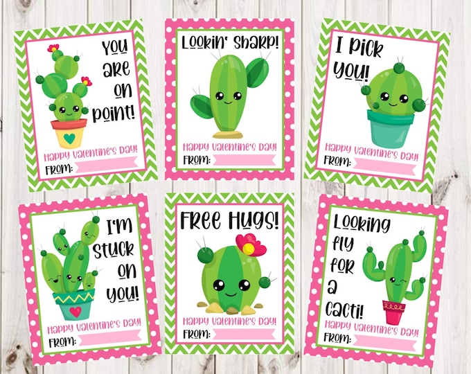 Printable Valentine Tags for Kids Cactus Valentine - Etsy