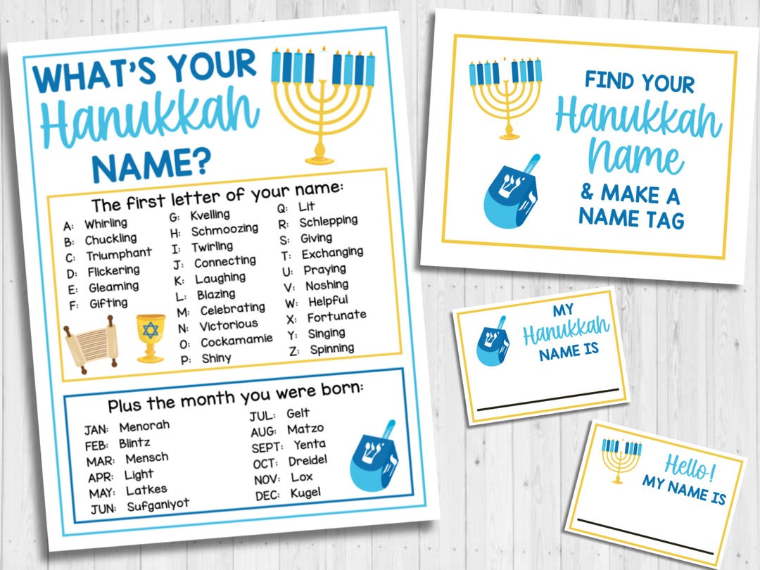 INSTANT DOWNLOAD What's Your Hanukkah Name Printable - Holiday Party ...