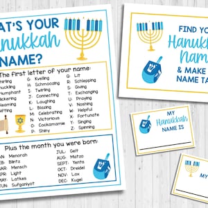 INSTANT DOWNLOAD What's Your Hanukkah Name Printable - Holiday Party ...