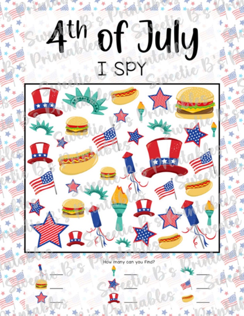 INSTANT DOWNLOAD 4th of July I Spy Printable - 4th of July Game ...