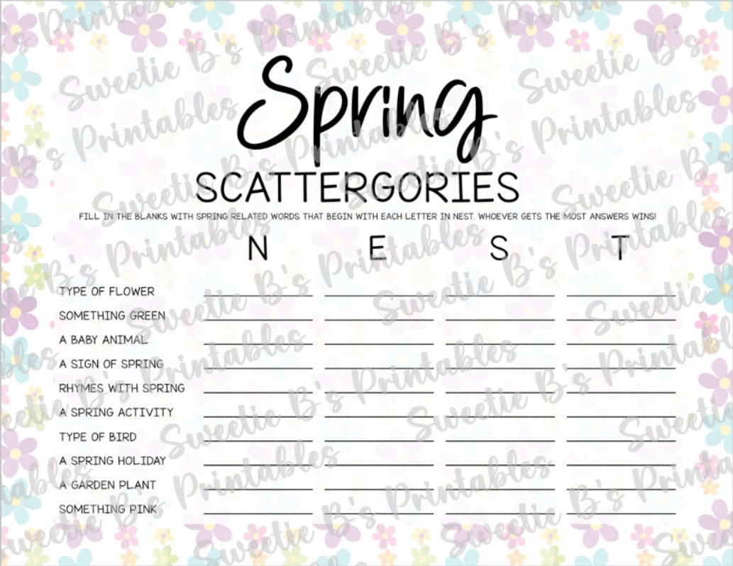 INSTANT DOWNLOAD Spring Scattergories Printable Game Spring Game ...