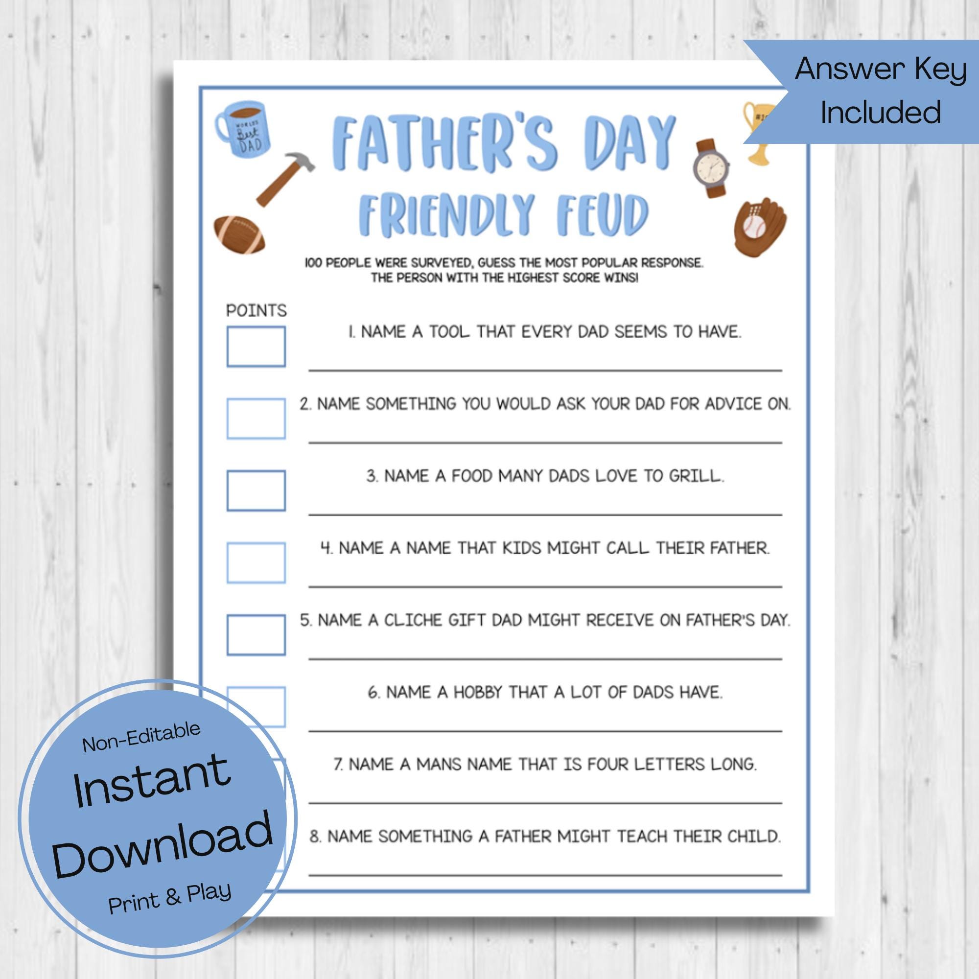 INSTANT DOWNLOAD Father's Day Friendly Feud Game Printable - Father's ...