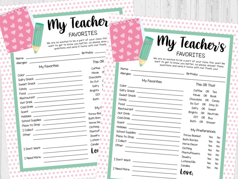INSTANT DOWNLOAD - Teacher Appreciation Survey Printable - Teacher ...
