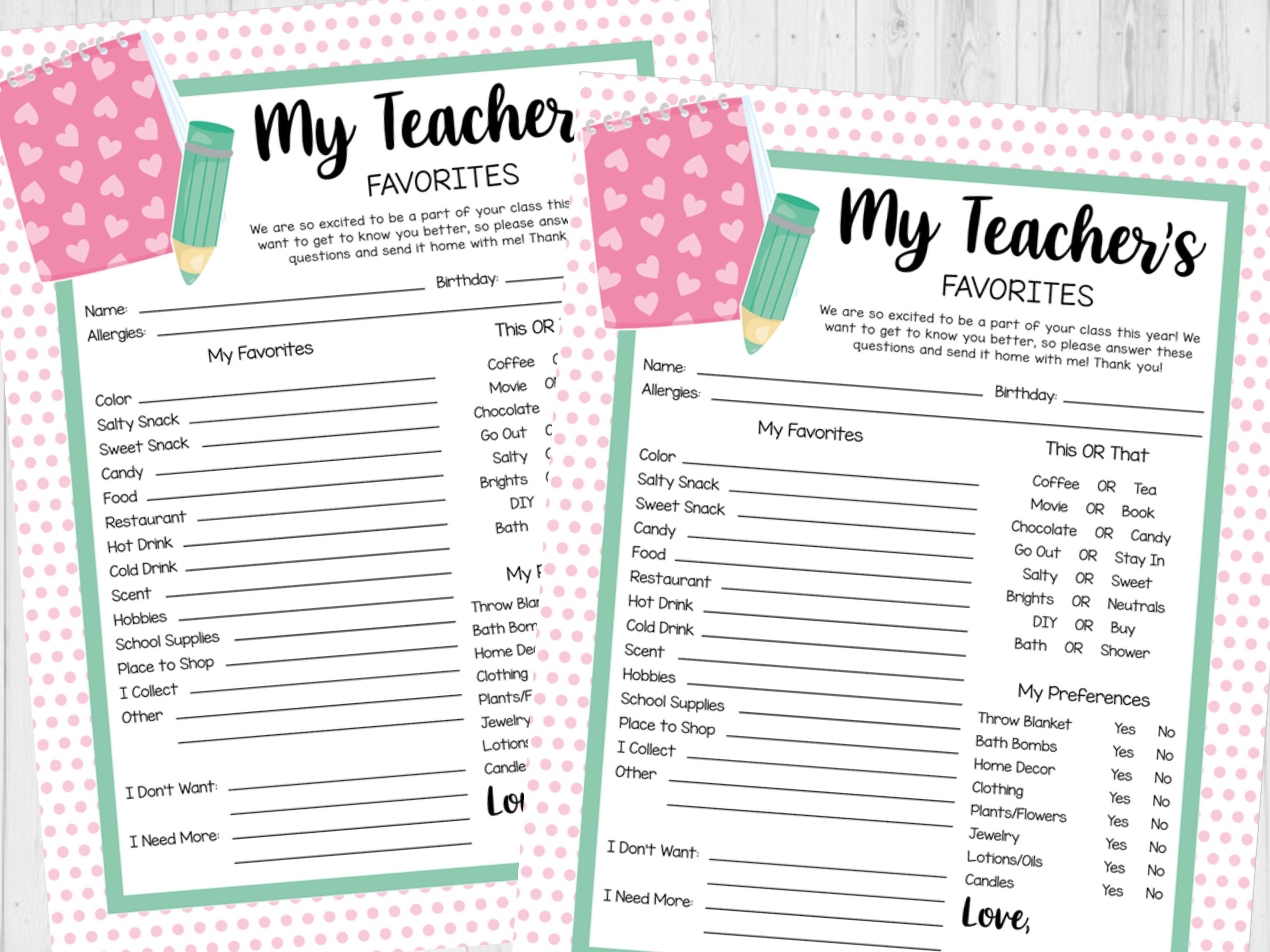 INSTANT DOWNLOAD - Teacher Appreciation Survey Printable - Teacher ...
