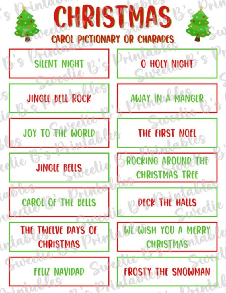 INSTANT DOWNLOAD Christmas Carol Pictionary or Charades Printable ...