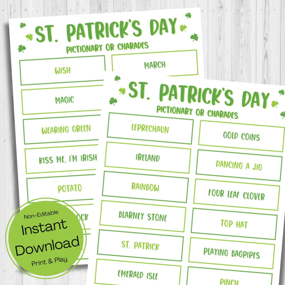 INSTANT DOWNLOAD St Patrick's Day Pictionary or Charades Printable - St ...