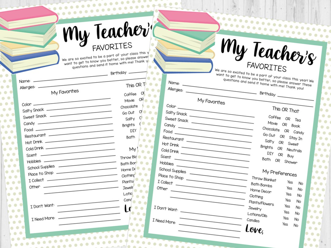 INSTANT DOWNLOAD - Teacher Appreciation Survey Printable - Teacher ...