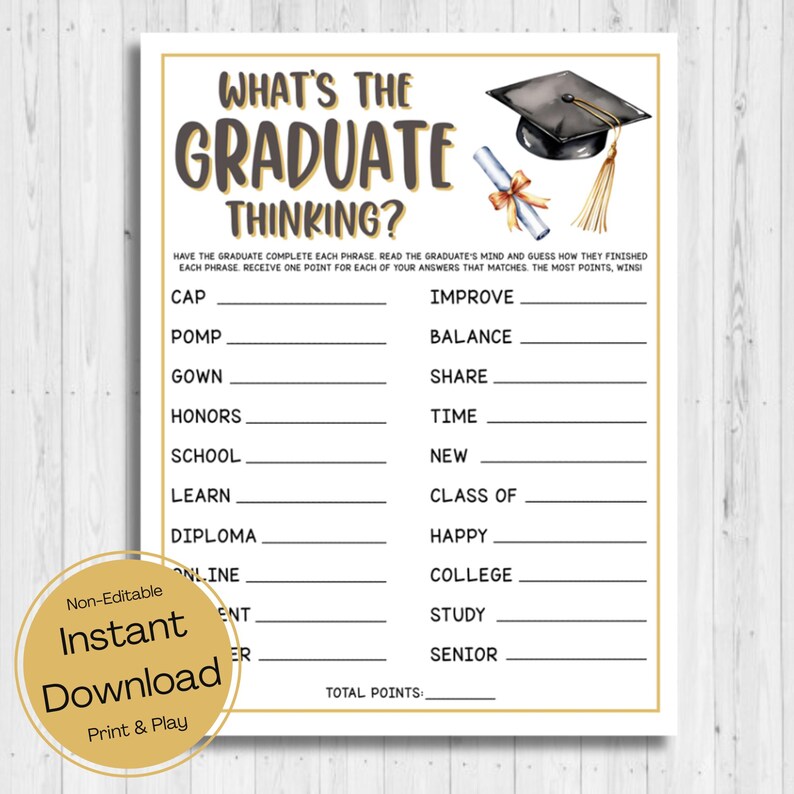 INSTANT DOWNLOAD Graduation Finish the Phrase Game Printable ...