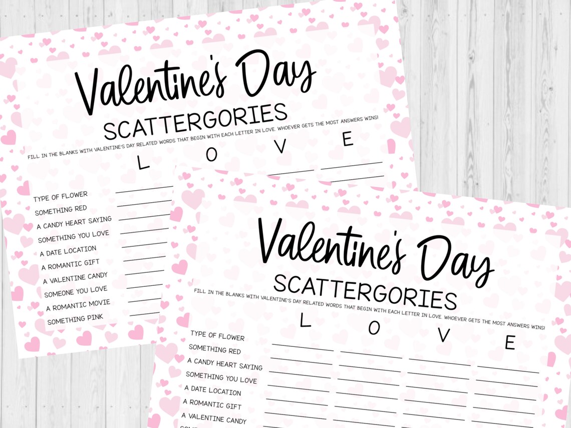 INSTANT DOWNLOAD Valentine's Day Scattergories Printable Game ...