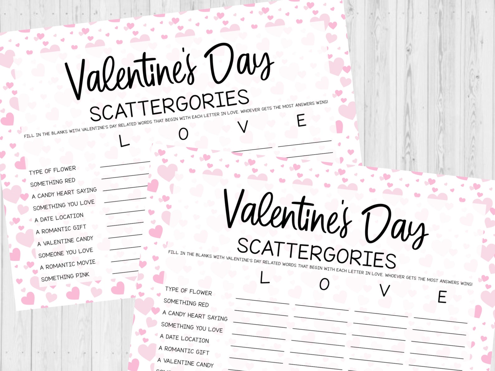 INSTANT DOWNLOAD Valentine's Day Scattergories Printable Game ...