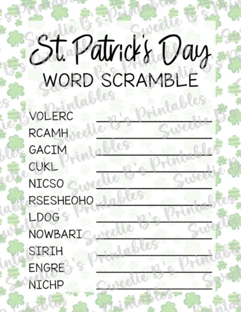 INSTANT DOWNLOAD St Patrick's Day Word Scramble Game Printable - St ...