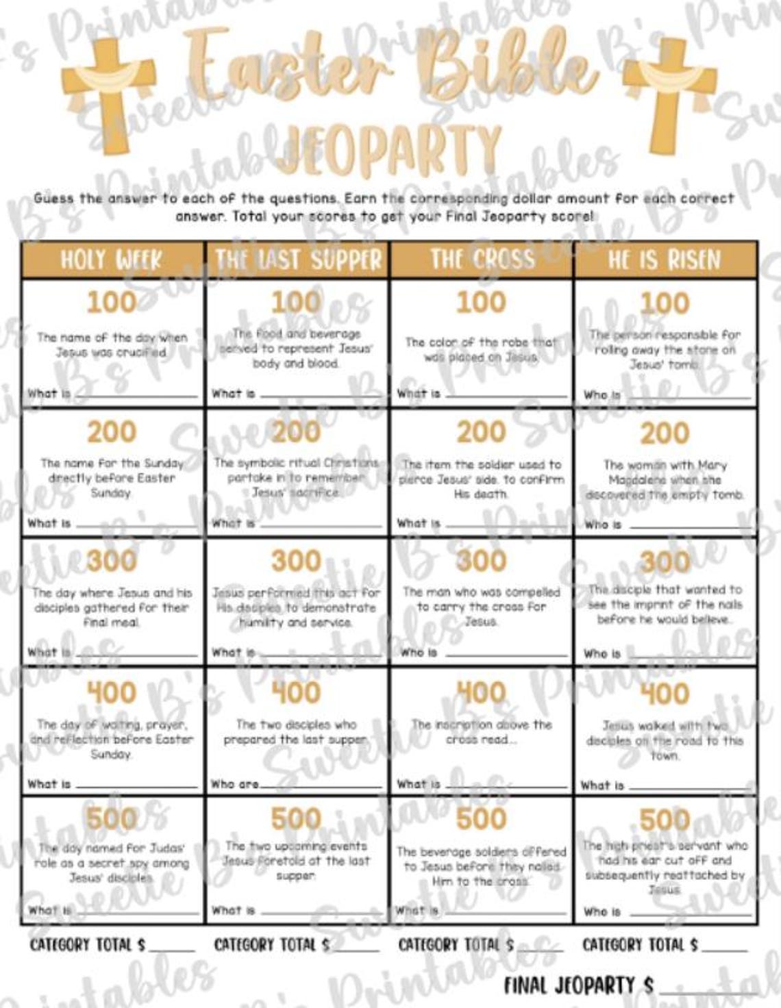 INSTANT DOWNLOAD Easter Bible Story Jeoparty Game Printable - Holy Week ...