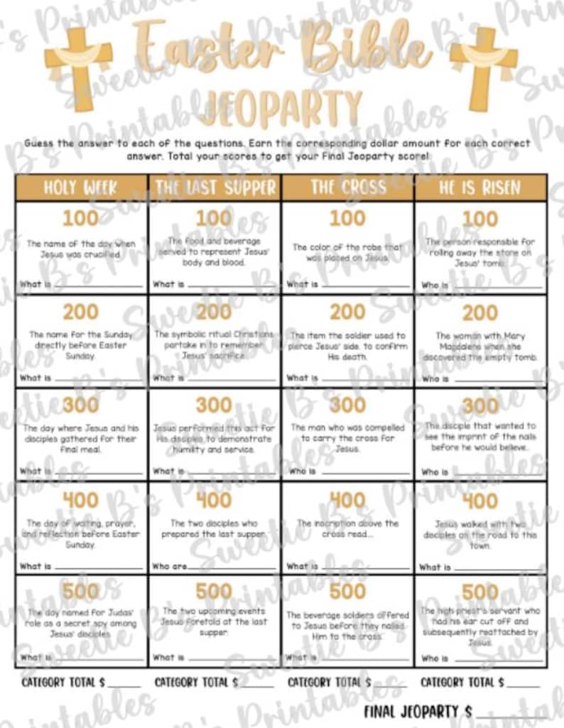 INSTANT DOWNLOAD Easter Bible Story Jeoparty Game Printable - Holy Week ...