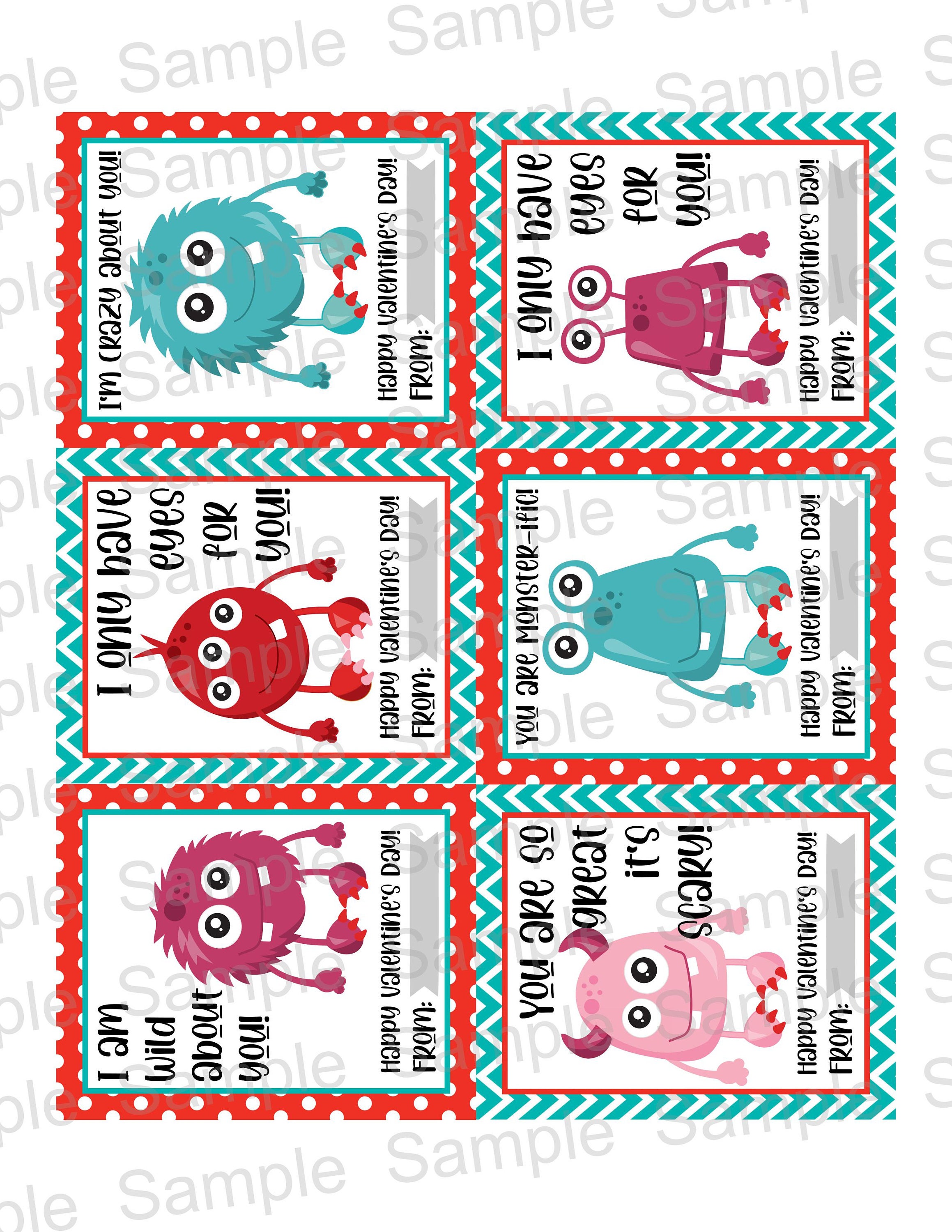 INSTANT DOWNLOAD Monster Valentine Card Printable Kids Printable ...