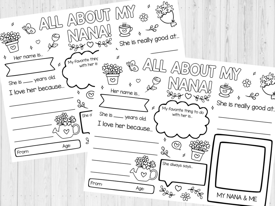 INSTANT DOWNLOAD - All About My Nana Printable - Grandparent's Day ...