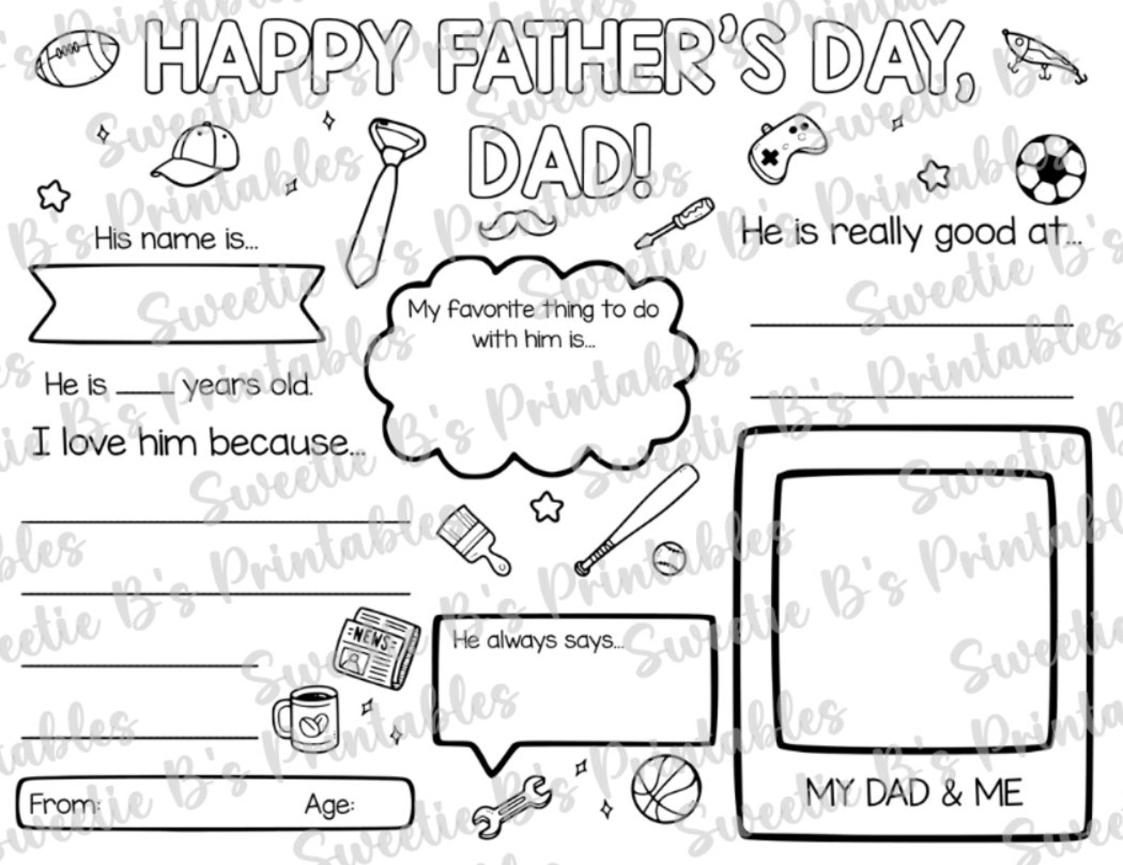 Instant Download All About My Dad Printable Fathers Day Printable