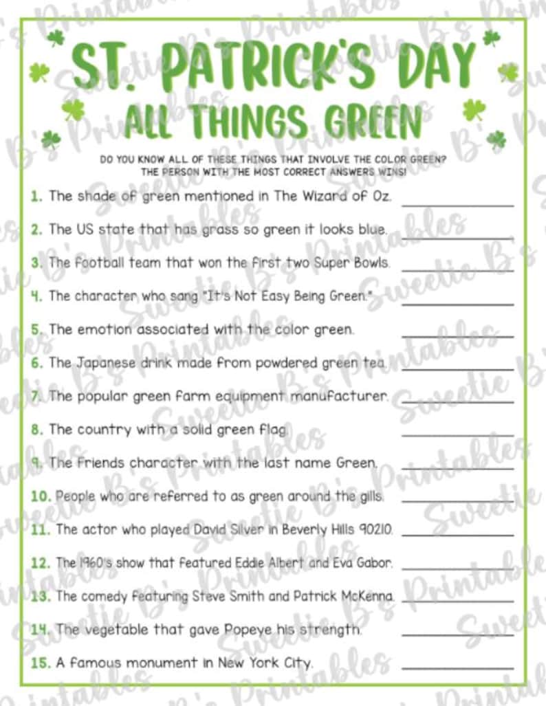 INSTANT DOWNLOAD St Patrick's Day Trivia Game Printable - St Paddy's ...