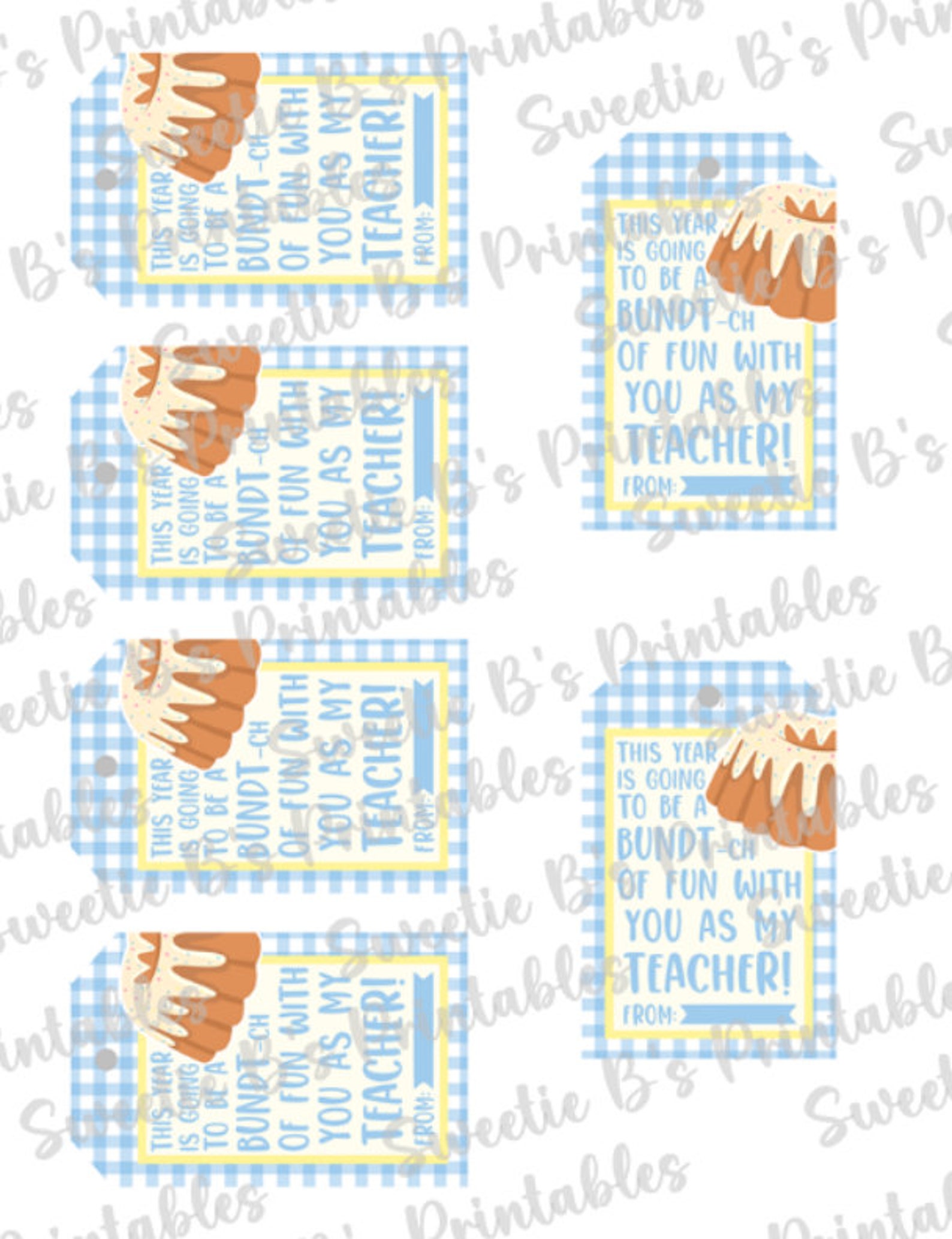 INSTANT DOWNLOAD- Teacher Appreciation Gift Tag - Teacher Gift - Bundt ...