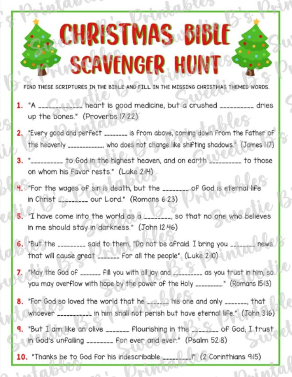 INSTANT DOWNLOAD Christmas Bible Verse Scavenger Hunt Game - Bible ...