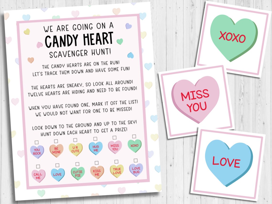 INSTANT DOWNLOAD Valentine's Day Candy Heart Scavenger Hunt Printable ...