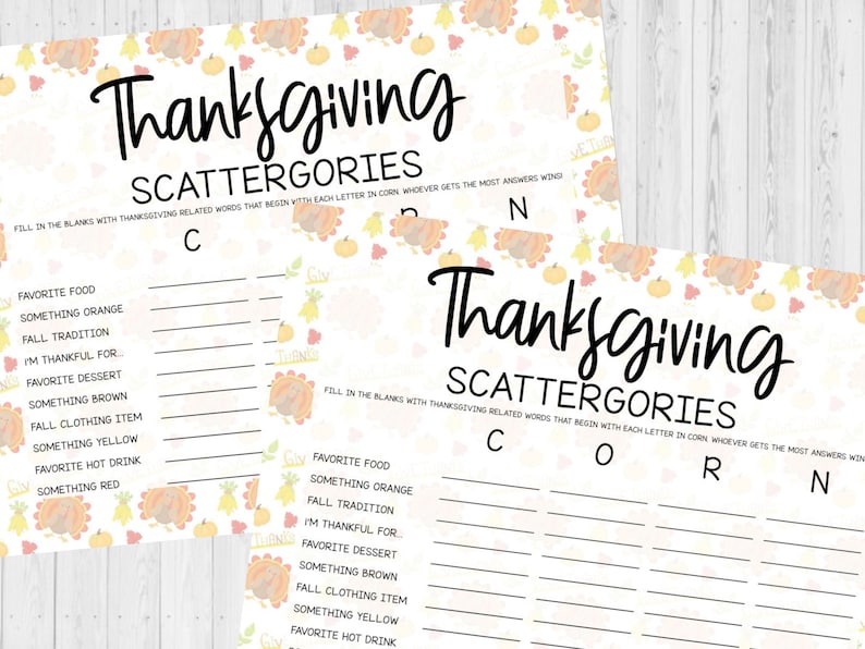 INSTANT DOWNLOAD Thanksgiving Scattergories Printable Game ...