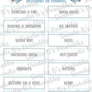 INSTANT DOWNLOAD Winter Pictionary or Charades Printable Holiday Game ...