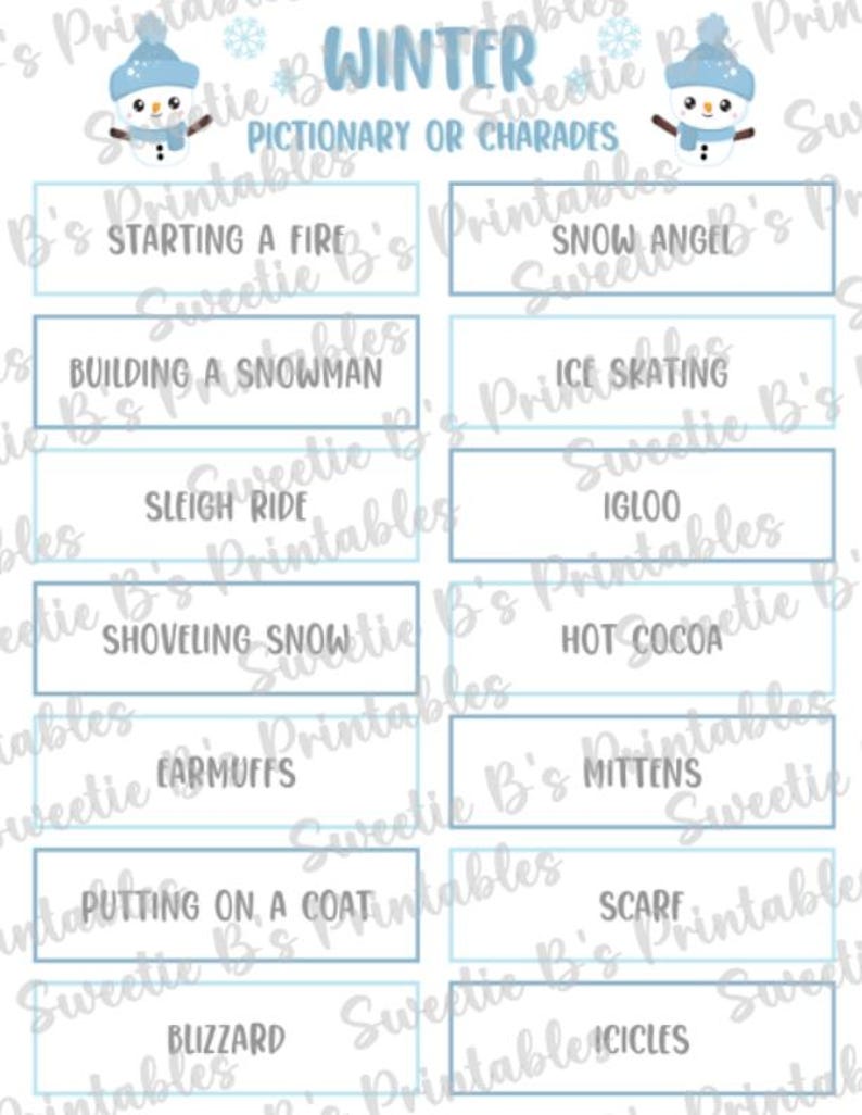 INSTANT DOWNLOAD Winter Pictionary or Charades Printable - Holiday Game ...