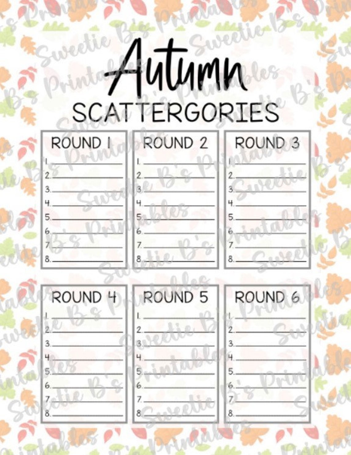 INSTANT DOWNLOAD Autumn Scattergories Printable Game - Autumn Game ...
