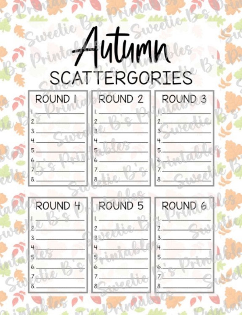 INSTANT DOWNLOAD Autumn Scattergories Printable Game - Autumn Game ...