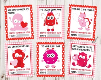 Printable Monster Classroom Valentine Cards Monster - Etsy