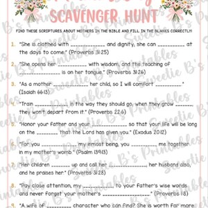 INSTANT DOWNLOAD Mother's Day Bible Verse Scavenger Hunt Game Printable ...