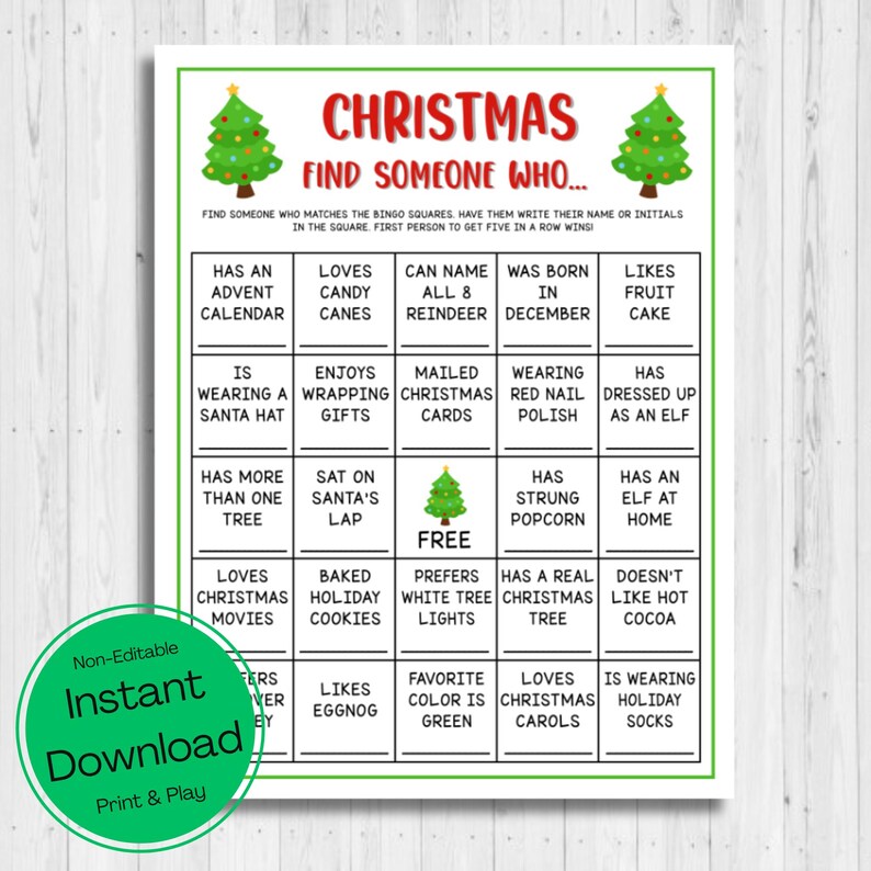 INSTANT DOWNLOAD Christmas Mix & Mingle Bingo Printable - Holiday Game ...