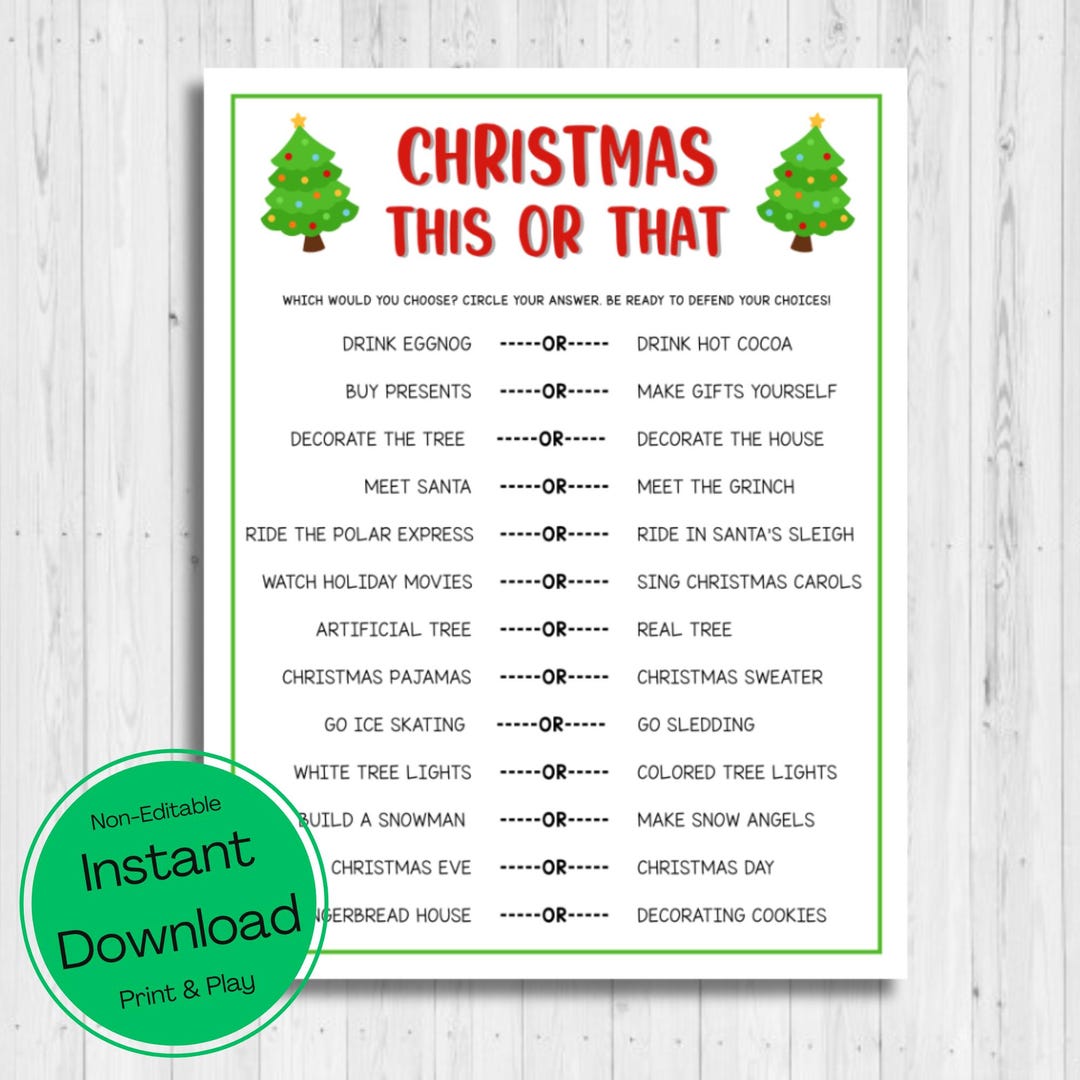 INSTANT DOWNLOAD Christmas This or That Game Printable - Holiday Game ...