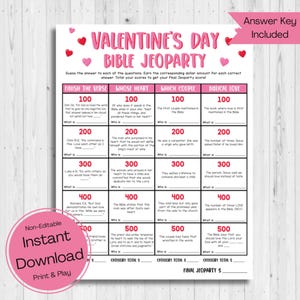 INSTANT DOWNLOAD Valentine's Bible Jeoparty Game Printable - Church ...