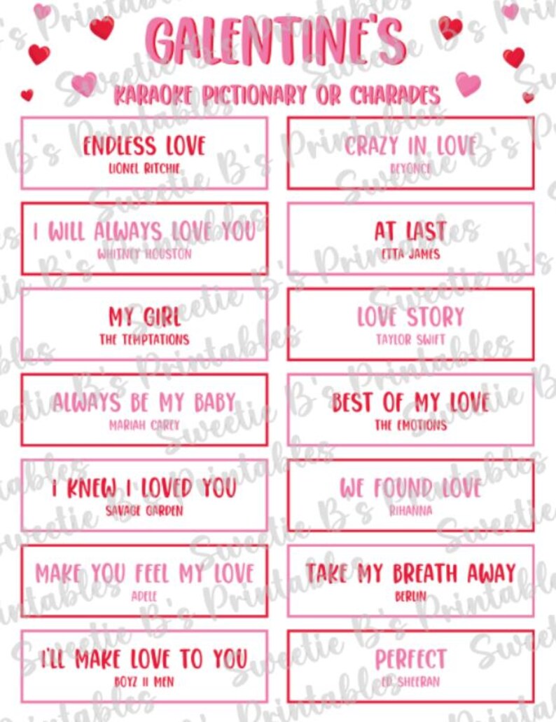 INSTANT DOWNLOAD Galentine's Karaoke Pictionary or Charades Printable ...