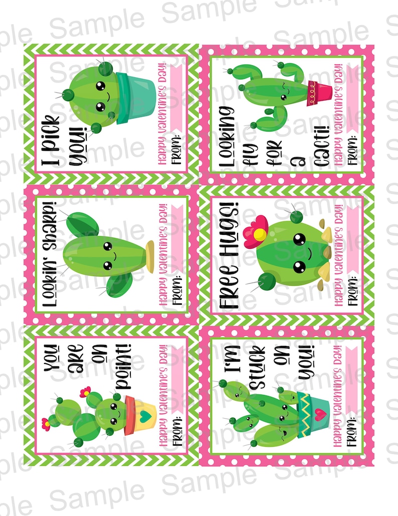 INSTANT DOWNLOAD - Cactus Valentine Card Printable - Kids Printable ...