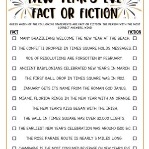 INSTANT DOWNLOAD New Year's Fact or Fiction Game Printable - Holiday ...