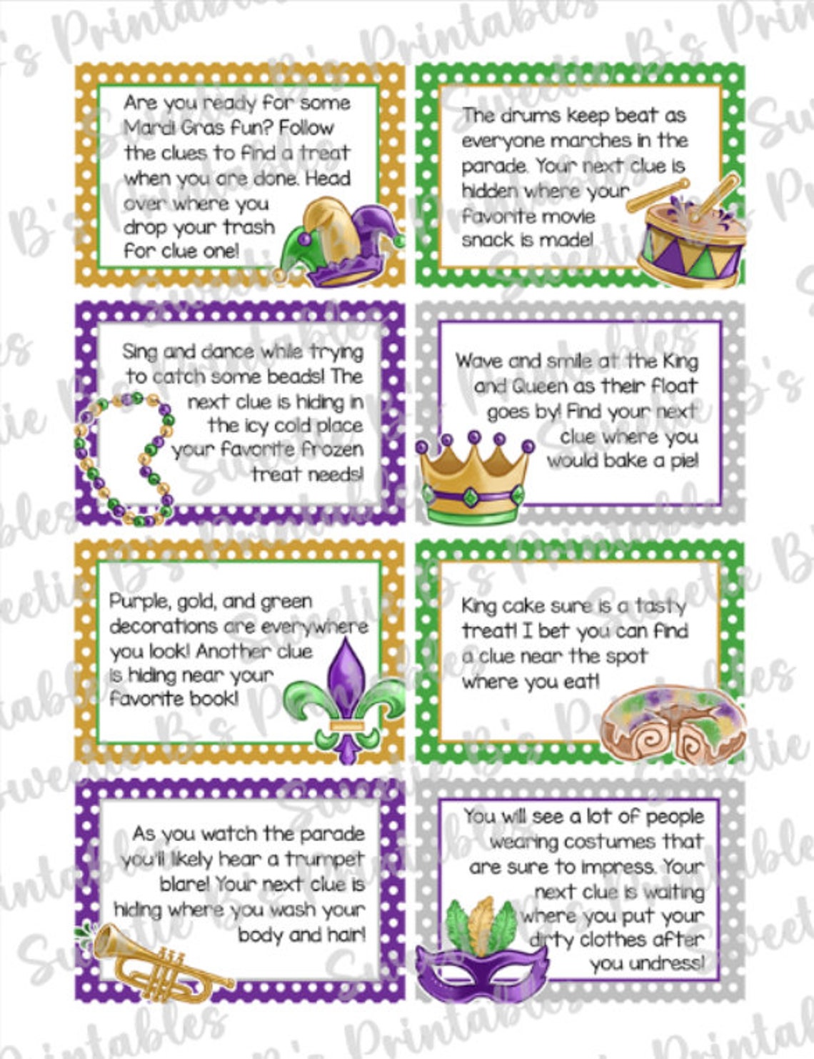 INSTANT DOWNLOAD Mardi Gras Treasure Hunt Printable - Mardi Gras Game ...