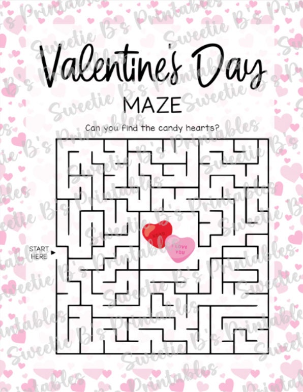 INSTANT DOWNLOAD Valentine's Day Maze Printable - Valentine's Day Game ...