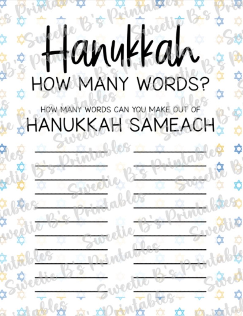 INSTANT DOWNLOAD Hanukkah How Many Words Game Printable - Hanukkah Game ...