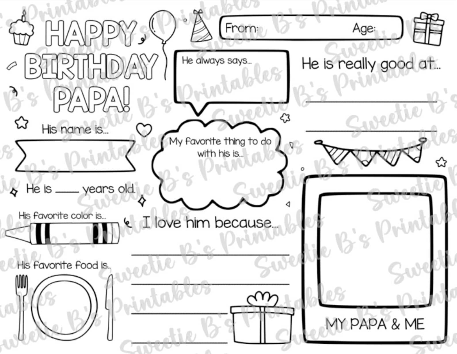 INSTANT DOWNLOAD - Happy Birthday Papa Coloring Page - Happy Birthday ...