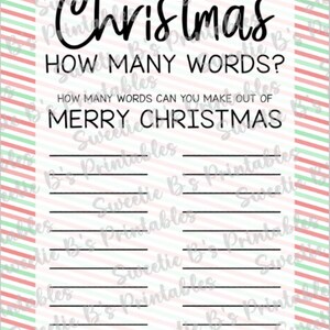 INSTANT DOWNLOAD Christmas How Many Words Game Printable - Christmas ...